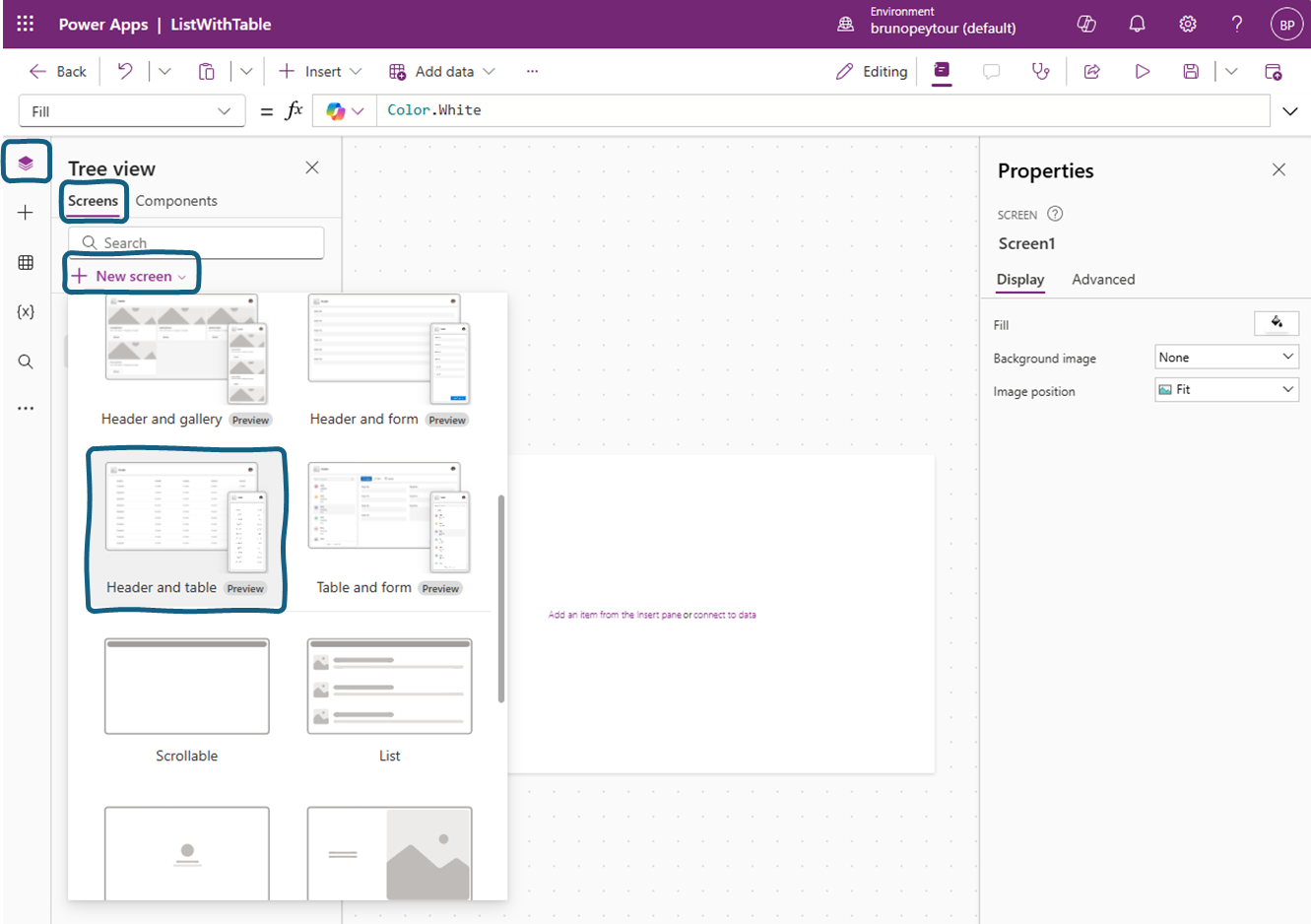 Créer une page PowerApps avec une Table - Bruno Peytour